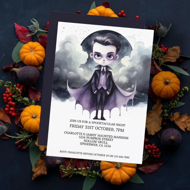 Halloween Cute Vampire Under a Full Moon Invitation | Zazzle