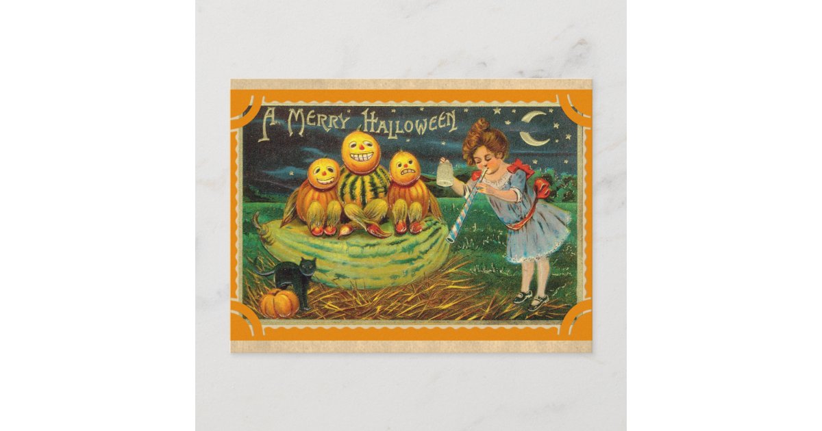 Halloween Cute Vintage Victorian Pumpkin Postcard | Zazzle