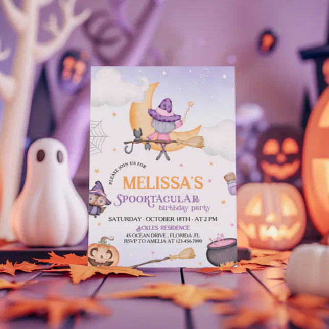 Halloween Cute Witch Birthday Party Spooktacular Invitation | Zazzle
