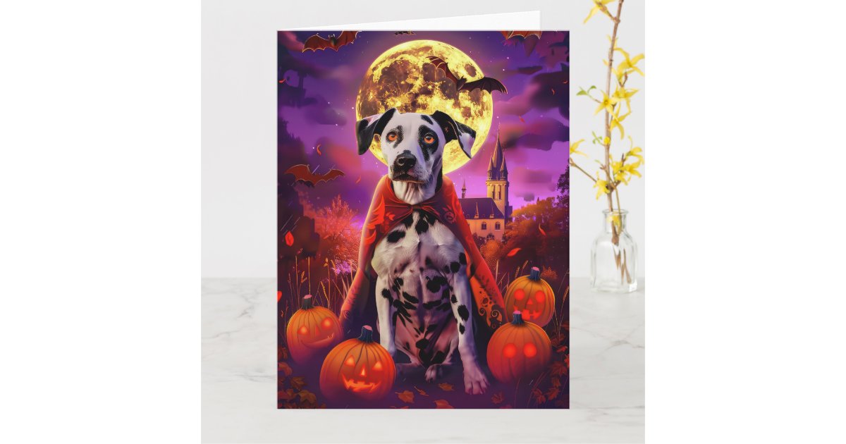 Halloween Dalmatian Vampire Pumpkins Scary Card | Zazzle
