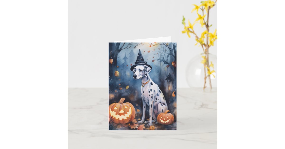 Halloween Dalmation With Pumpkins Scary Card | Zazzle