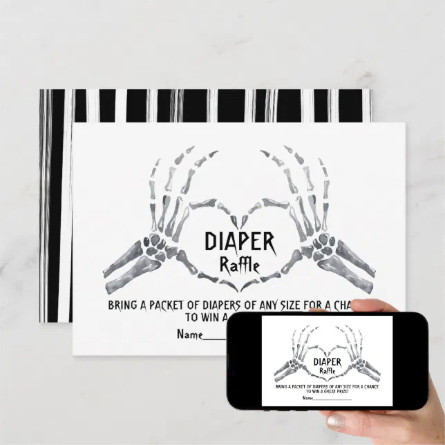 Halloween Diaper Raffle Skeleton heart baby shower Invitation | Zazzle