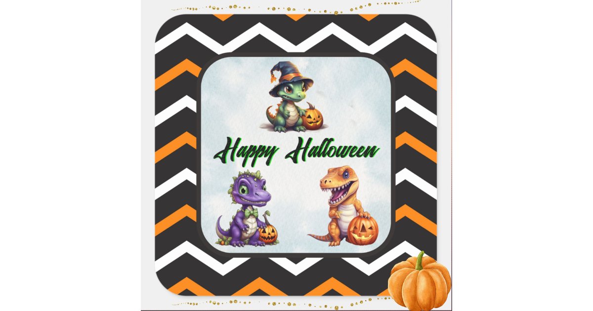Halloween Dinosaur Dino-Mash Party Square Sticker | Zazzle