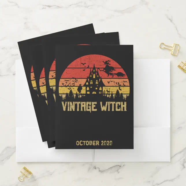 Halloween Distressed Vintage Witch Retro Sunset Pocket Folder | Zazzle