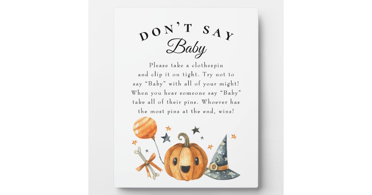 Halloween "Don't Say Baby" Baby Shower Game Poster Plaque | Zazzle
