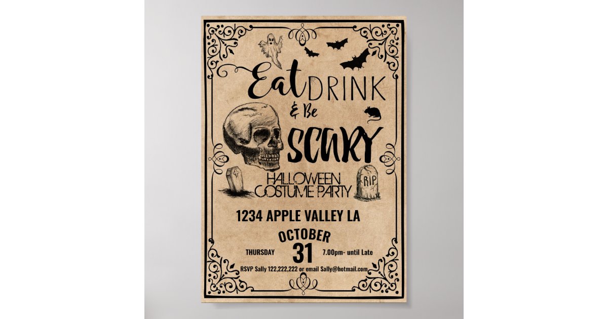 halloween eat drink and be spooky costume party poster | Zazzle