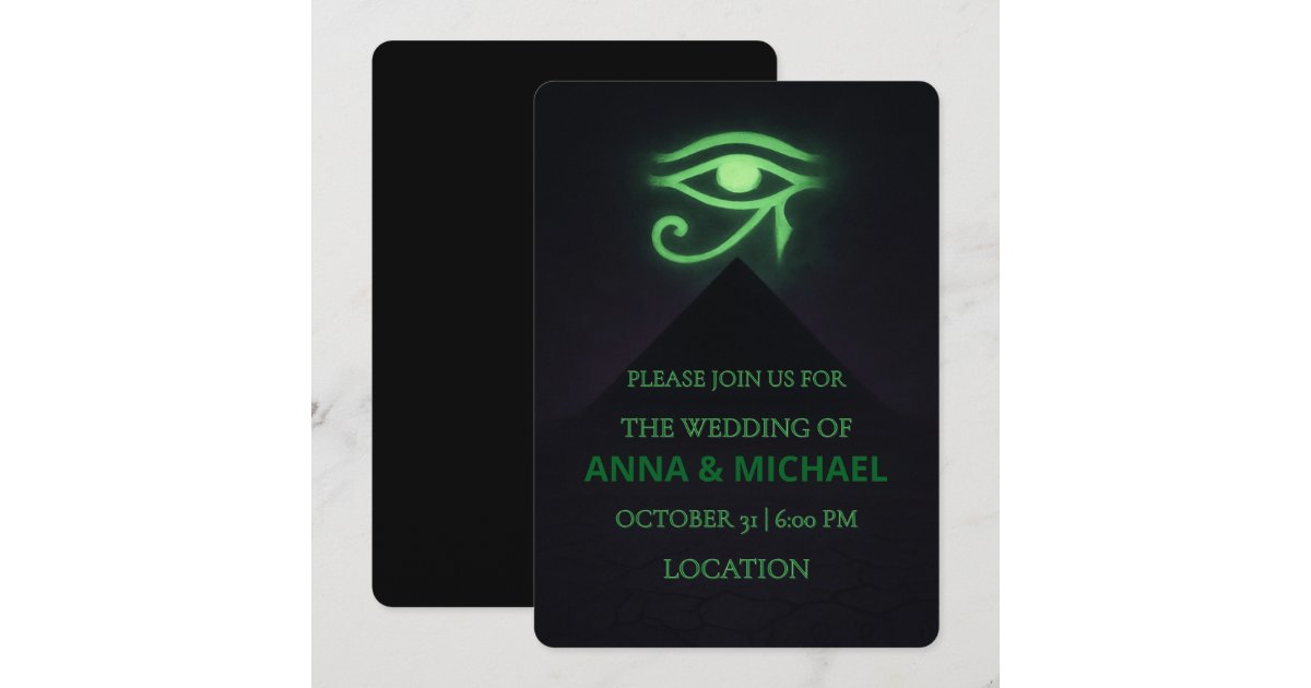 Halloween Egyptian Eye of Horus Dark Green Wedding Invitation | Zazzle