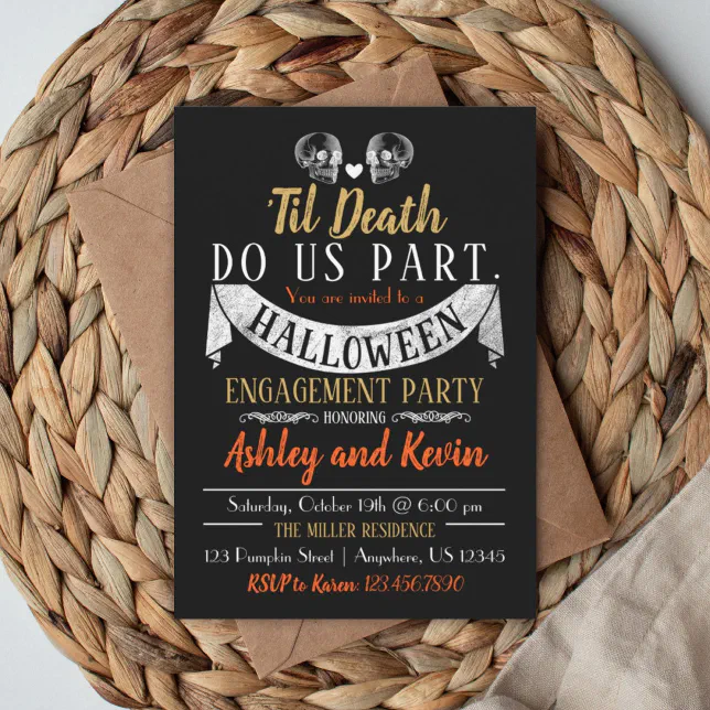 Halloween Engagement Party Invitation Skulls | Zazzle