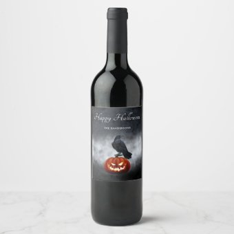Halloween Evil Pumpkin and Raven Personalized Wine Label | Zazzle