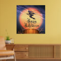 Halloween Flying Witch Broom Pumpkin Poster | Zazzle