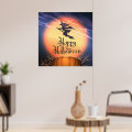 Halloween Flying Witch Broom Pumpkin Poster | Zazzle