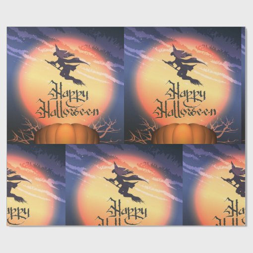 Halloween Flying Witch Wrapping Paper | Zazzle