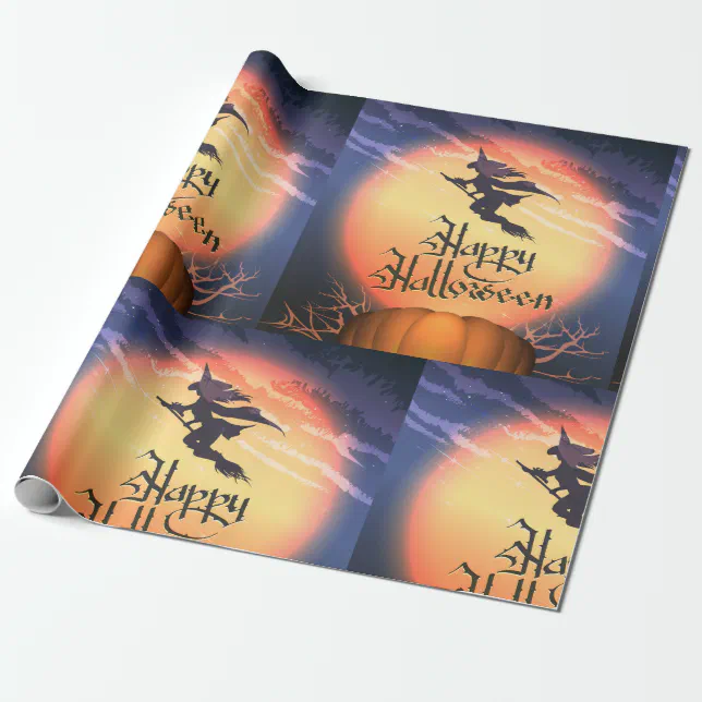 Halloween Flying Witch Wrapping Paper | Zazzle