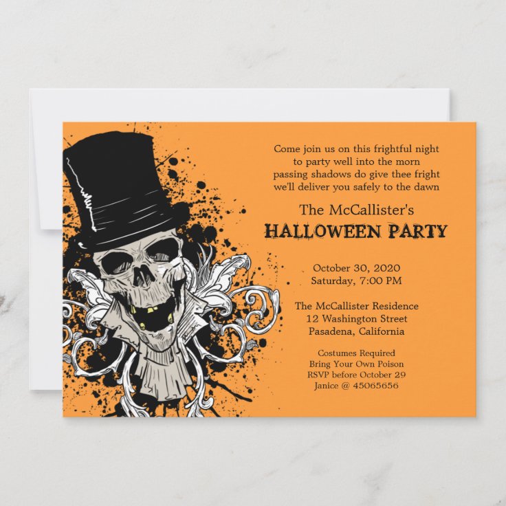 Halloween Fright Night Skull Costume Party Invitation | Zazzle