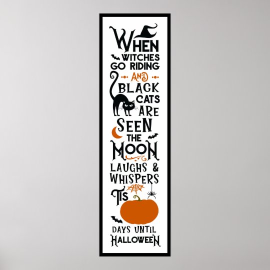 Halloween Fun | Witches Ride Black Cats Seen Door Poster | Zazzle.com