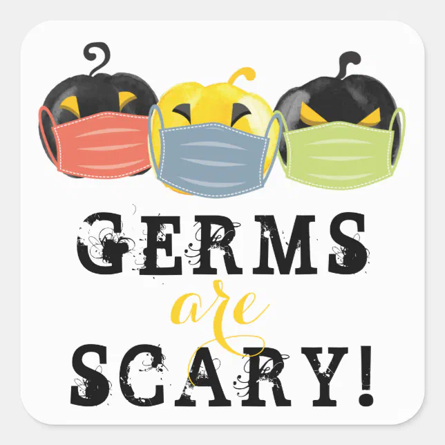 Halloween Germs are scary Halloween Sanitizer Square Sticker | Zazzle