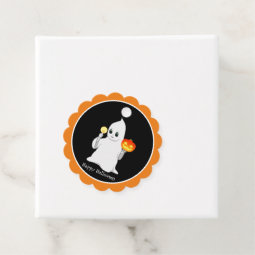 Halloween ghost and pumpkin on black favor tags | Zazzle