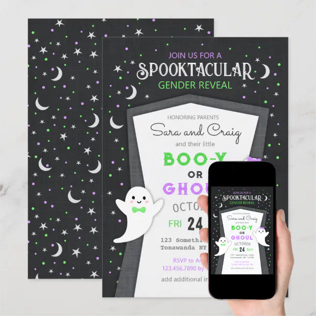 Halloween ghost baby gender reveal invitation | Zazzle