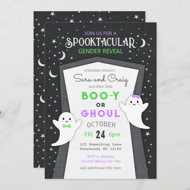 Halloween ghost baby gender reveal invitation | Zazzle