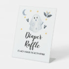 Halloween Ghost Baby Shower Diaper Raffle Pedestal Sign | Zazzle