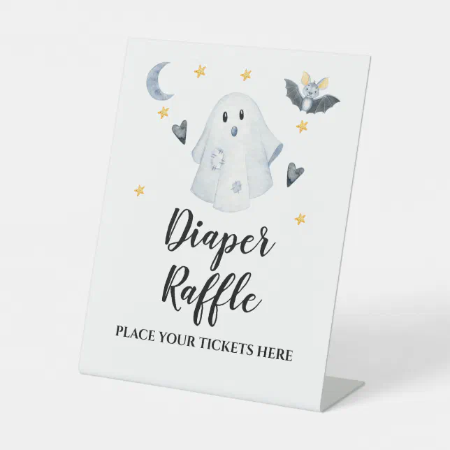 Halloween Ghost Baby Shower Diaper Raffle Pedestal Sign | Zazzle