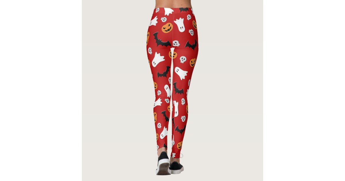 Halloween Ghost Bats And Pumpkins In Red Leggings | Zazzle