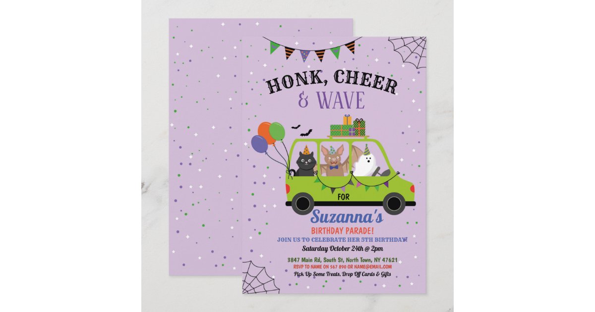 Halloween Ghost Bats Cat Birthday Party Parade Invitation | Zazzle
