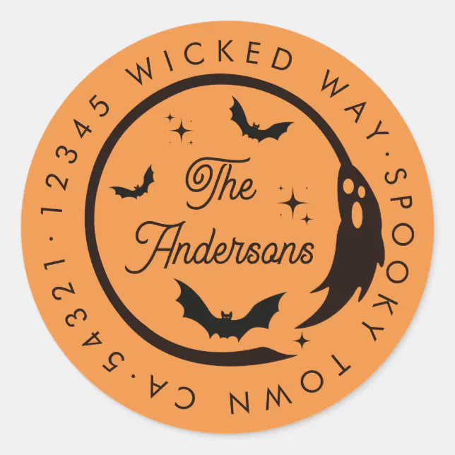 Halloween Ghost Bats Spooky Return Address Classic Round Sticker | Zazzle