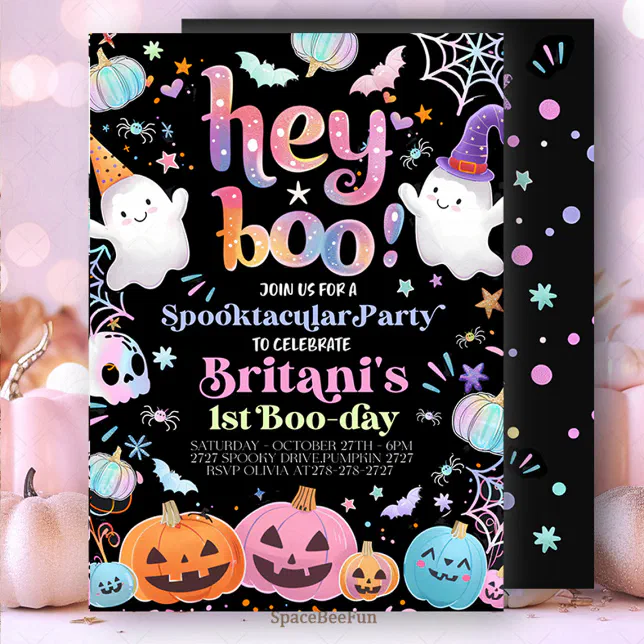 Halloween Ghost Birthday Invitation Party Hey Boo | Zazzle