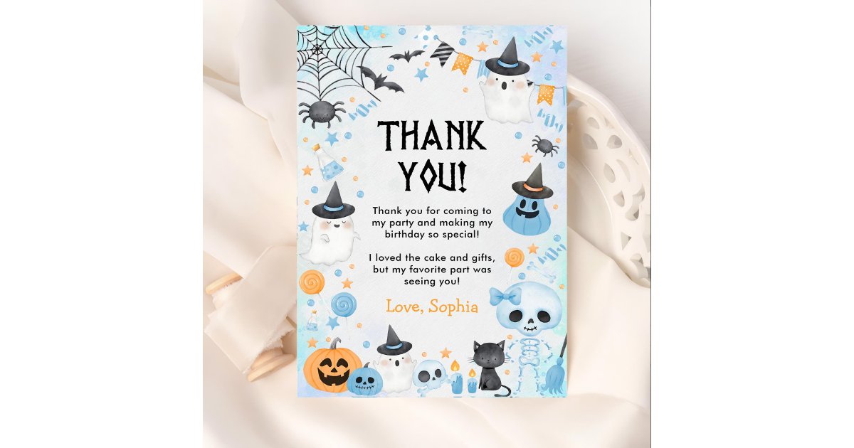 Halloween Ghost Birthday Thank You Card | Zazzle