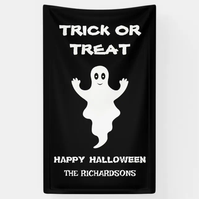 Halloween Ghost Custom Family Name Black And White Banner | Zazzle