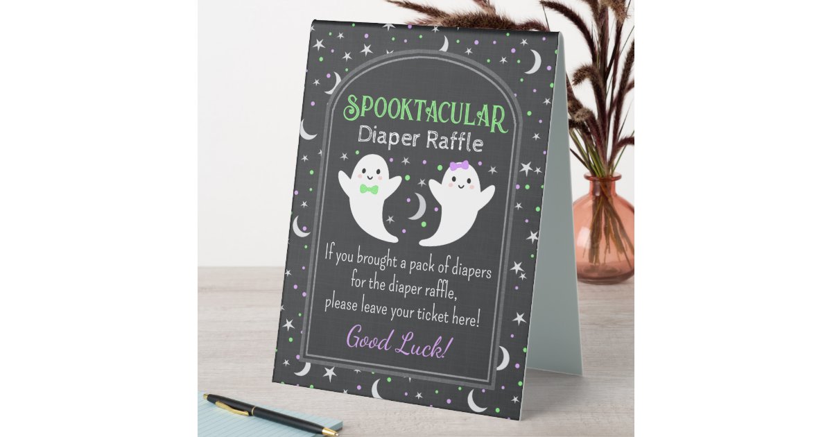 Halloween ghost diaper raffle table tent | Zazzle