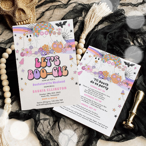 Halloween Ghost Disco Bachelorette Let's BOO-gie Invitation | Zazzle