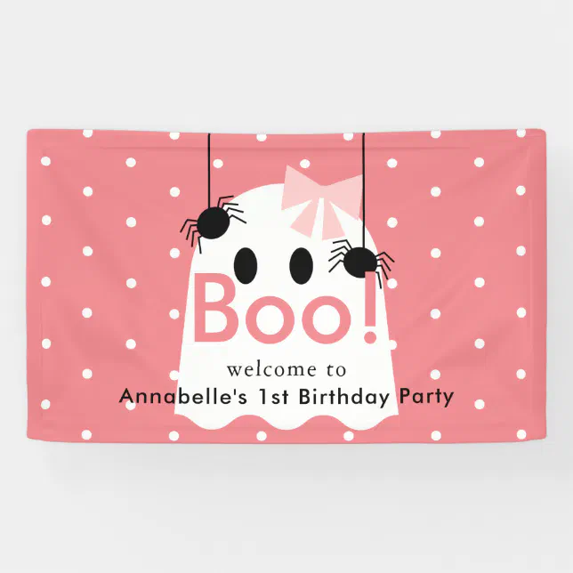 Halloween Ghost Girl Pink Ribbon Birthday Welcome Banner | Zazzle