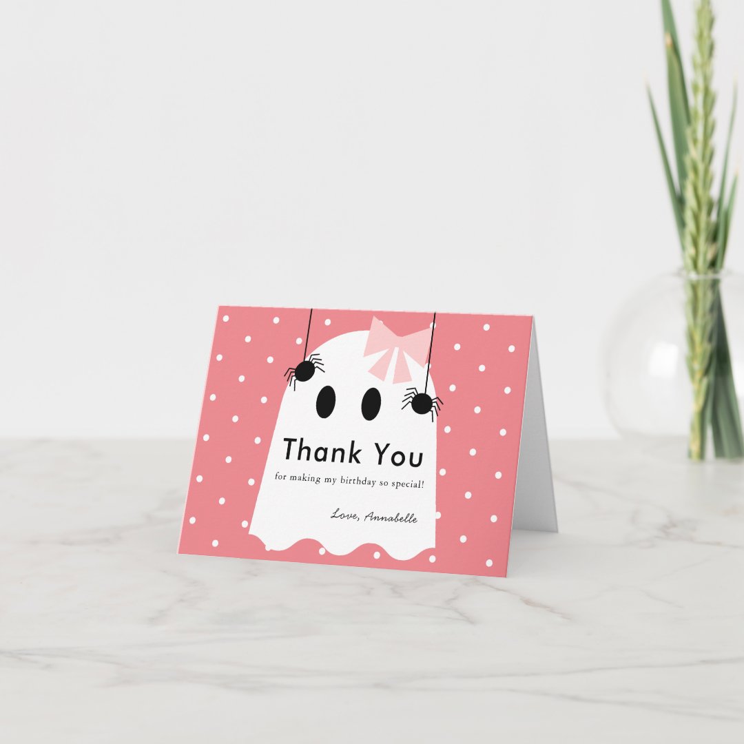 Halloween Ghost Girl Pink Ribbon Thank You Card | Zazzle
