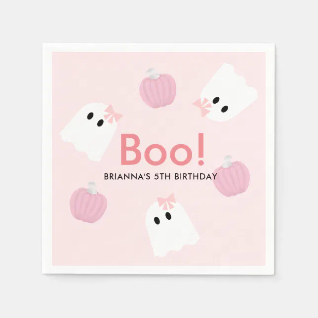 Halloween Ghost GIrl & Pumpkin Cute Pink Napkins | Zazzle