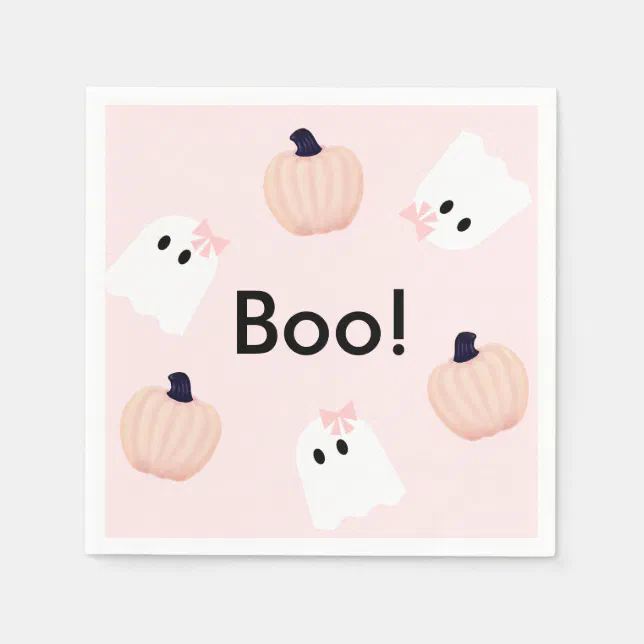 Halloween Ghost Girl & Pumpkin Cute Pink Napkins | Zazzle