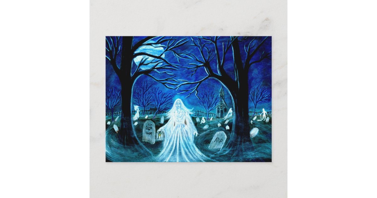 Halloween,ghost,graveyard,tombstones,churchyard Postcard | Zazzle