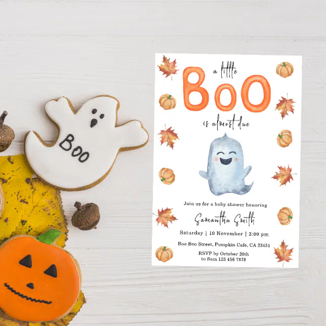 Halloween Ghost Little Boo Baby Shower Invitation | Zazzle