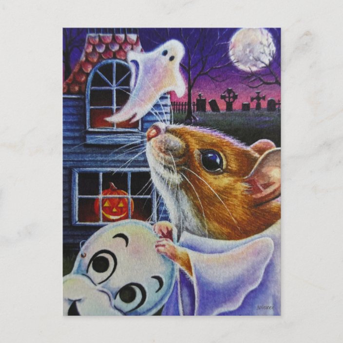 Halloween Ghost Mouse Vintage Mask Watercolor Art Postcard | Zazzle.com