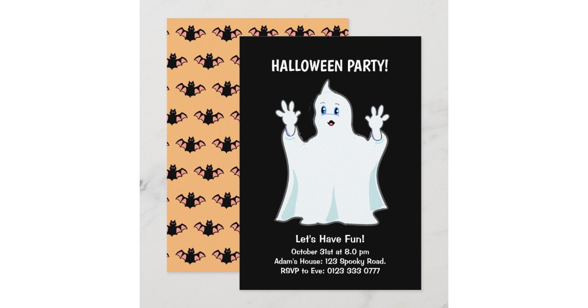 Halloween Ghost on Black Invitation | Zazzle
