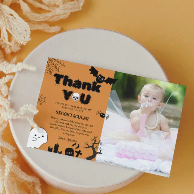 Halloween Ghost Spooky Birthday Party Thank you Card | Zazzle