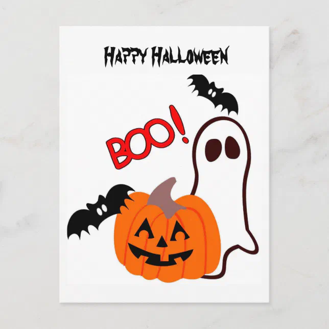 Halloween Ghost with pumpkin Postcard | Zazzle