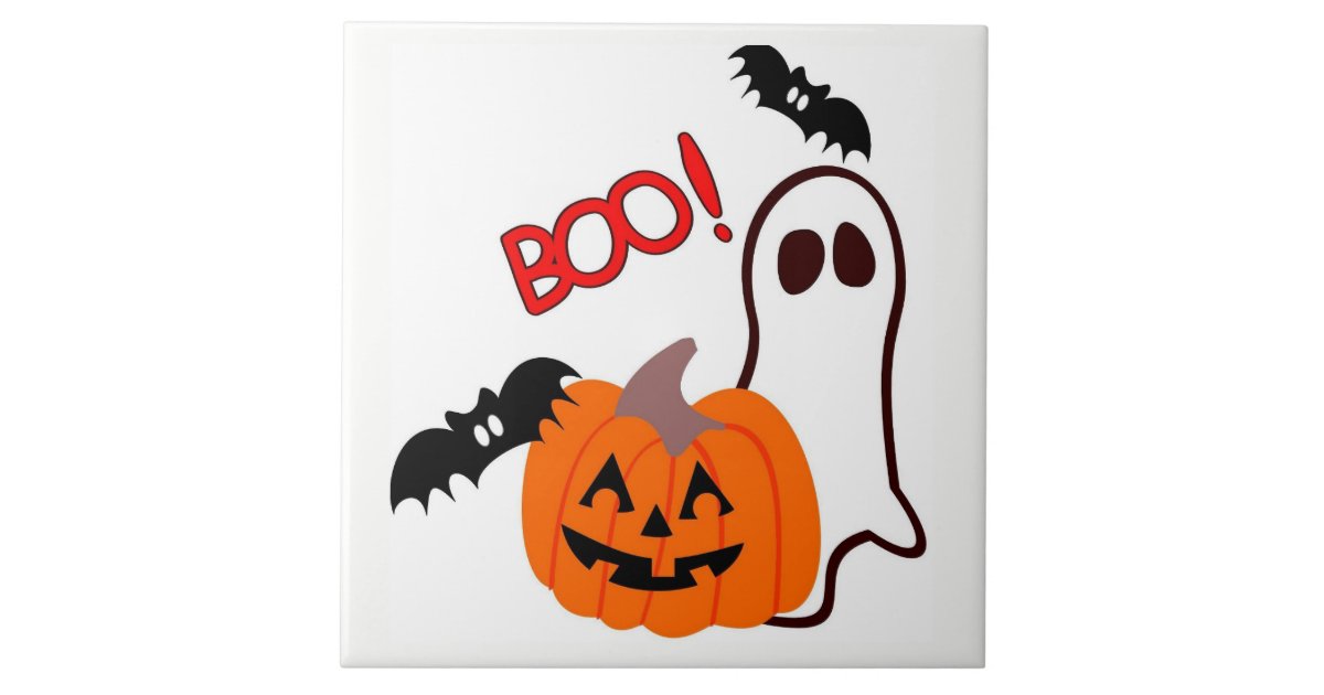 Halloween Ghost with pumpkin Tile | Zazzle