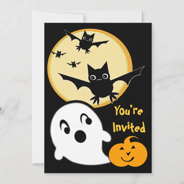 Halloween Ghosts & Bats Kid's Party Invitation | Zazzle