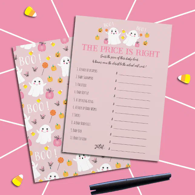 Halloween Ghosts Guess The Price Baby Shower Game Invitation | Zazzle