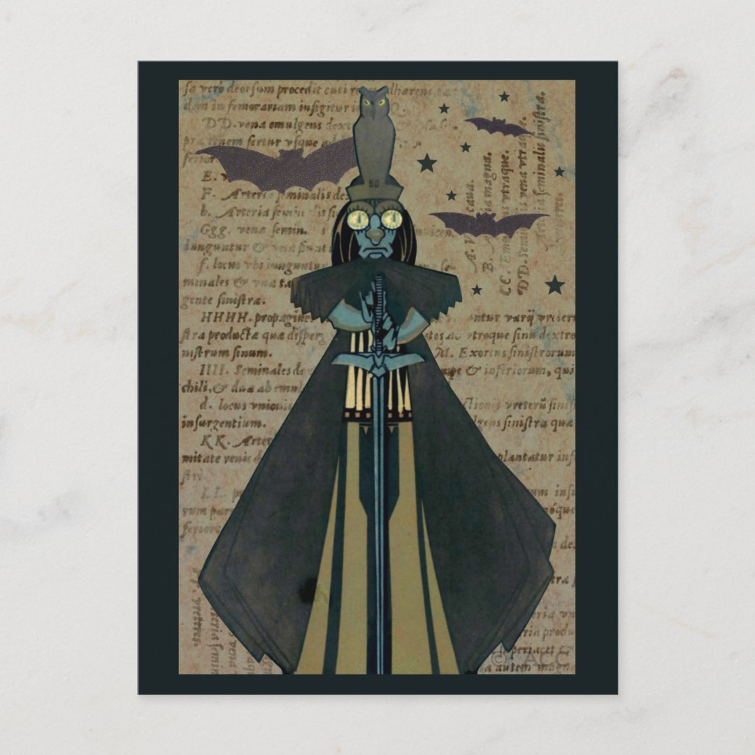 Halloween Ghoul Bats Owl Stars Postcard | Zazzle
