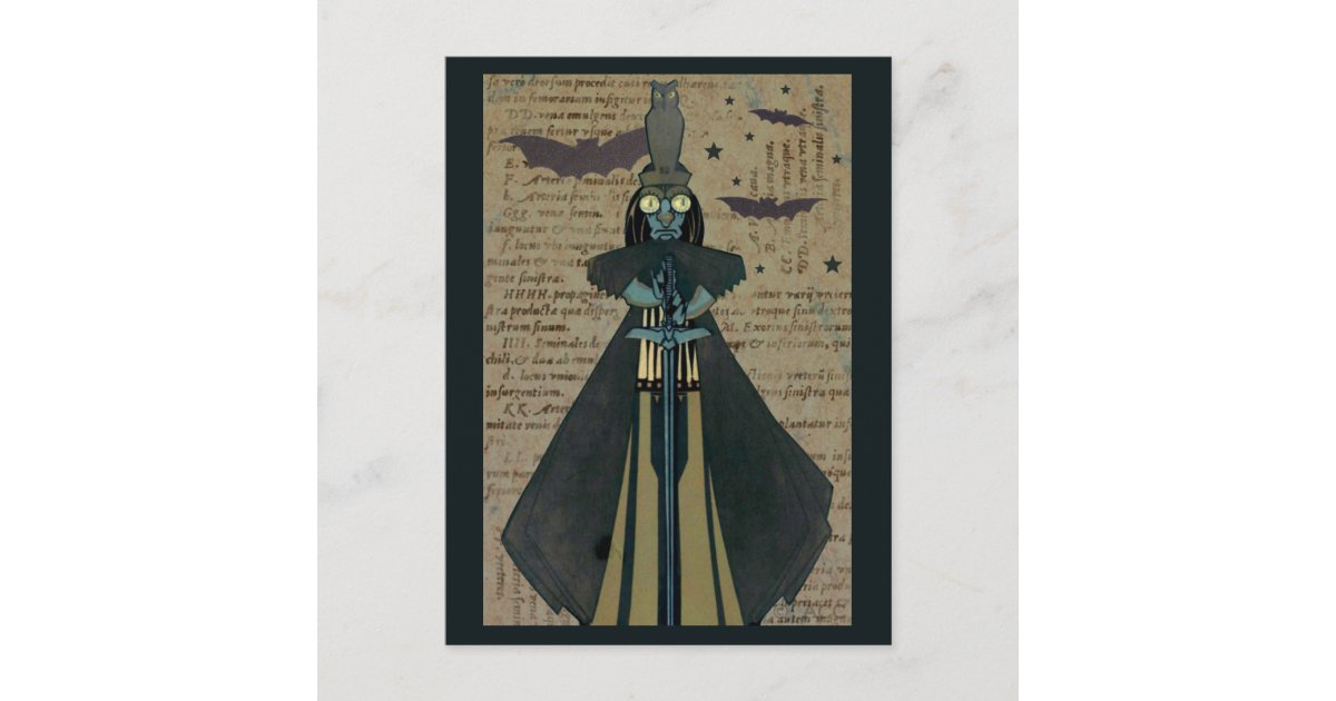 Halloween Ghoul Bats Owl Stars Postcard | Zazzle