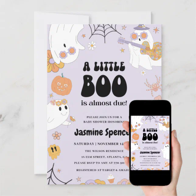Halloween Girl A Little Boo Is Due Baby Shower Invitation | Zazzle