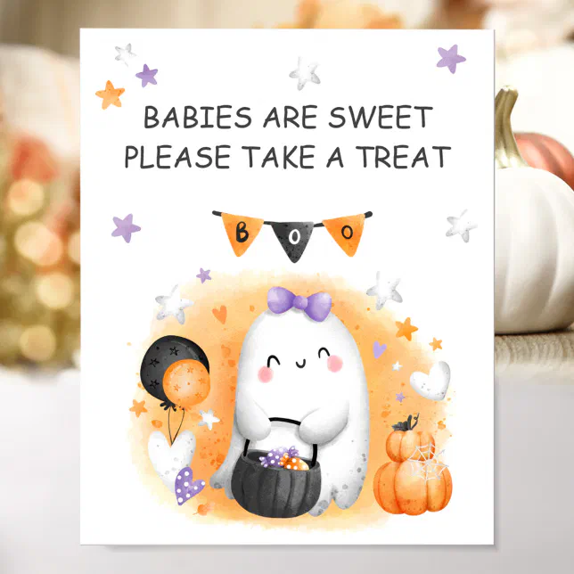 Halloween Girl Baby Shower Little Ghost Favor Sign | Zazzle